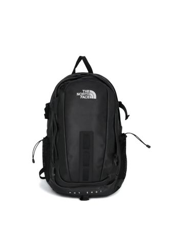 The North Face logo-embroidery leather backpack - Noir