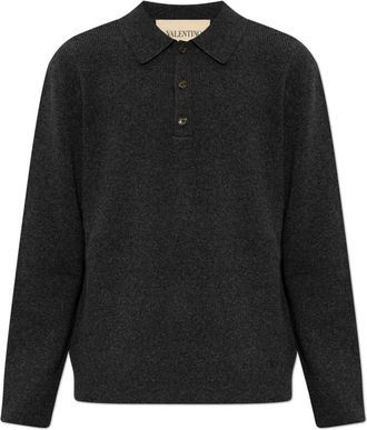 Valentino Garavani Homme, Pulls, Gris, Taille: XL Polo en laine &agrave; manches longues