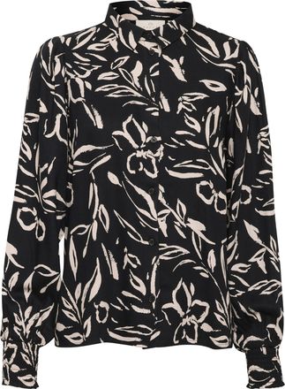 Kaffe Damen Womens Printed Regular Fit Buttons Long Sleeves Smock Cuffs Shirt, Schwarz/Sandfarben bemalt mit Blumenmuster, 38