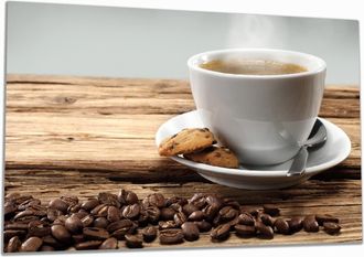 Wallario Herdabdeckplatte/Spritzschutz aus Glas, 1-teilig, 80x52cm mit 8 mm hohen Füßen, für Ceran- und Induktionsherde, Heiße Tasse Kaffee mit Kaffeebohnen