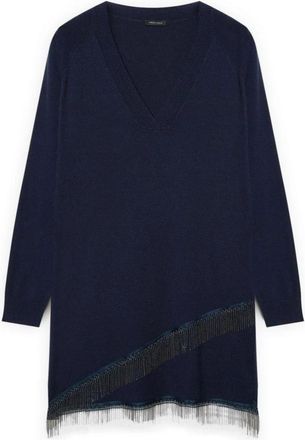 Fiorella Rubino Femme, Pulls, Bleu, Taille: 42 FR Pull long avec franges asym&eacute;triques