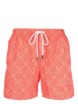 Fedeli Gemusterte Badeshorts mit Kordelzug - Orange