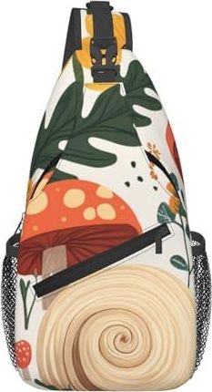 Generic Sac &agrave; dos &agrave; bandouli&egrave;re motif champignon vert et feuilles rouges pour homme