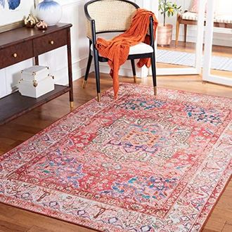 Safavieh Traditionell Teppich für Maschinenwaschbar und rutschfest - Ideal für stark frequentierte Bereiche - Tucson Collection, Kurzer Flor, Beige und Grau, 1