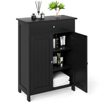 Giantex Badezimmerschrank, freistehender Badschrank mit 2 Türen, 1 Schublade und 3-Fach verstellbarem Regal, Unterschrank für Wohnzimmer, Eingangsbereich, Küc