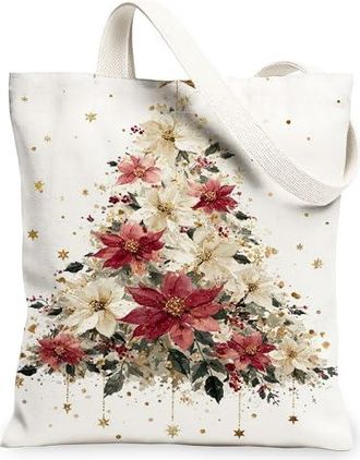 Generic Sacs fourre-tout en toile florale, sacs &agrave; provisions r&eacute;utilisables, &eacute;l&eacute;gants et saisonniers, l&eacute;gers et lavables, Blanc, 13x15 Inch