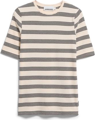 Armedangels Damen T-Shirt aus Bio-Baumwoll Mix JAANISARA FINE Stripe Slim Fit Oatmilk-Black