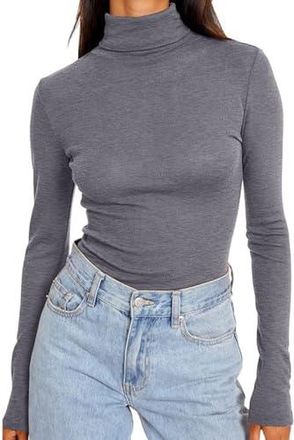 ORANDESIGNE Pull Col Roulé Femme Chemise Manches Longues Pull Basique Elástique T-Shirt Casual sous-vêtement Hauts Tops Automne Hiver Casual Sport Pull Slim Tops 