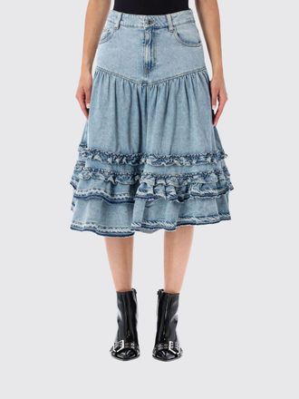 Ganni Jupe midi &eacute;vas&eacute;e en denim de coton bio &agrave; taille haute