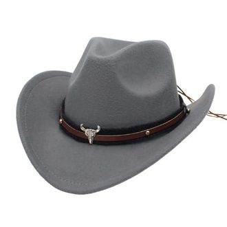 Generic Chapeau Cowboy Homme - Chapeau de Cowboy Occidental &Eacute;l&eacute;gant avec Style Jazz et D&eacute;coration Ethnique T&ecirc;te de Vache pour Hommes et Femmes