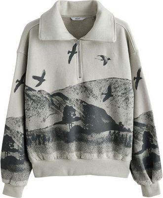 Next Sweater Grafikdruck Landschaft im Freien Troyer aus Fleece (1-tlg)