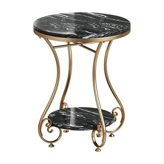 Generic Runder 2-stufiger Beistelltisch Aus Kunstmarmor Mit Metallrahmen, Moderner Mini-Couchtisch for Wohnzimmer, Balkon Oder Büro - 19,9 Durchmesser(B)