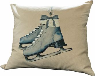 Loberon Kissenhülle Herveline, Winterliches Schlittschuh-Motiv, Vintage-Design, Weihnachtliche Deko, Weihnachtliche Textilien, Kissenbezug, Baumwolle, leinen/