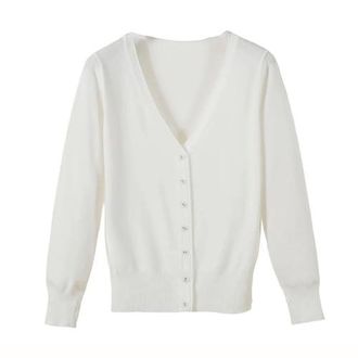 Generic Cardigan court noir en jersey pour femme, manteau de printemps, pull tricot&eacute; mode cor&eacute;enne, blanc, Taille 3XL