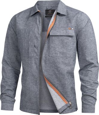 Indicode Herren INEuron Langarm-Hemd mit Zwei Brust-Taschen und Rei&szlig;verschluss | Herrenjacke M&auml;nner Navy, M