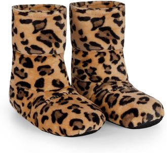 Normani Körnerpantoffeln - Hausschuhe für die Mikrowelle - Hausstiefel mit Leinsamenfüllung - extra hoher Schaft Farbe Leopard Größe L=41/45