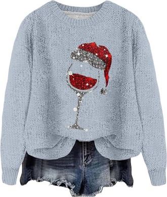 Generic Pull de No&euml;l pour femme 2025 - Pull de vacances amusant - Imprim&eacute; flocon de neige - L&eacute;ger et doux - Col rond - Manches longues - V&ecirc;tements de f&ecirc;te d&eacute;c