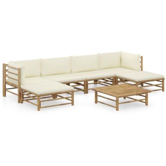 vidaXL vidaXL Salon de jardin 7 pcs avec coussins blanc cr&egrave;me bambou
