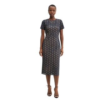 Michael Kors Robe Mi-longue en n&eacute;opr&egrave;ne d&eacute;coup&eacute; au laser avec effet miroir - Femme - Robes - Bleu - Taille: 36 FR
