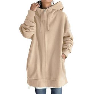Generic Sweat &agrave; capuche &agrave; col en V pour femme avec fermeture &eacute;clair surdimensionn&eacute;e &agrave; manches longues pour lautomne, kaki, 5XL
