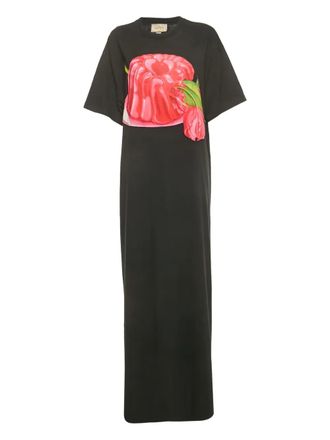 Gucci robe longue &agrave; imprim&eacute; graphique - Noir