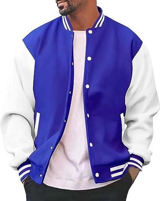 Generic Veste de sport pour homme - Style college - Bomber oldschool - Veste de transition - Coupe r&eacute;guli&egrave;re - Veste de pilote - Col montant - Veste de baseba