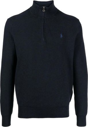 Polo Ralph Lauren Homme, Pulls, Bleu, Taille: M Pull en coton avec col montant et quart de zip