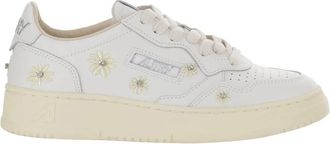 Autry Low-Top Sneaker - Low Leather Sneakers With Embroidered Floral Detai - Gr. 36 (EU) - in Wei&szlig; - f&uuml;r Damen