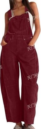 Generic Salopette ample en velours c&ocirc;tel&eacute; pour femme, combinaison r&eacute;glable avec poches, bordeaux, XXL