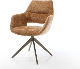 DELIFE Drehstuhl Yago-Flex mit Armlehnen Chenille Rost Kreuzgestell breit Effektfinish Titan 360° drehbar Wippfunktion Taschenfederkern, Esszimmerstühle