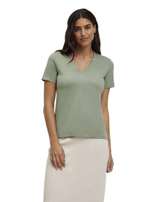 Falke Damen T-Shirt Basic V-Neck W S/s Sh Baumwolle weich Kurzarm bequem sehr leicht 1 St&uuml;ck, Gr&uuml;n Frosty Grey 7180, M