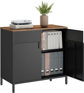Songmics Aufbewahrungs-Sideboard, Buffettisch mit verstellbaren Regalen, Bodenaufbewahrungsschrank, Stahlrahmen, Schrank für Esszimmer, Wohnzimmer, Küche, rust