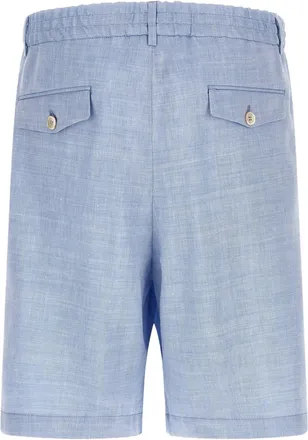 Brunello Cucinelli Chevron Linen-Wool Blend Bermuda Shorts - Blue