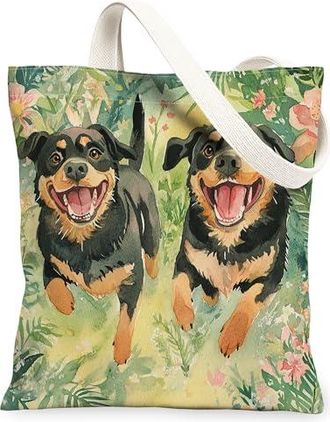 Generic Spring Rottweilers Sac fourre-tout en toile r&eacute;utilisable pour faire du shopping 33 x 38,1 cm, motif floral mignon pour femme, peinture danimaux domest