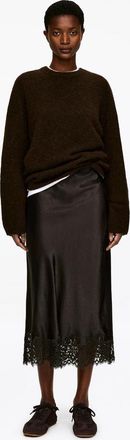 Arket Satinrock Mit Spitze -Braun