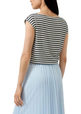 s.Oliver Black Label T-Shirt mit Wasserfallausschnitt und Streifen-Design