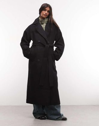 Weekday Kia - Oversize-Mantel aus Wollmix in Schwarz mit Bindeg&uuml;rtel
