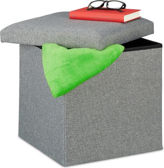 Relaxdays Sitzhocker mit Stauraum, faltbar, weich gepolstert, eckig, Stoff, Sitzwürfel, HBT: 37 x 37,5 x 37,5 cm, grau