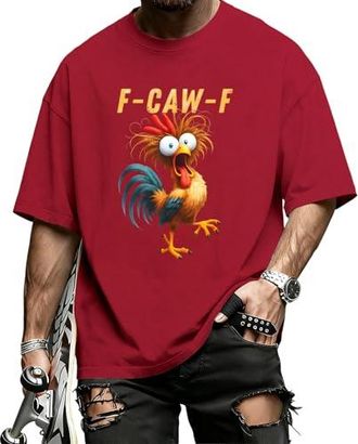 Generic T-shirts dr&ocirc;les pour hommes - T-shirt &agrave; col rond dr&ocirc;le de coq d&eacute;contract&eacute; tendance en coton d&eacute;t&eacute; F Caw F chemise voyage streetwear, rouge vin, 3XL