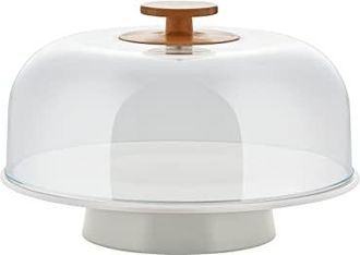 Alessi Mattina BG06 WG - Design-Ständer aus Porzellan mit PMMA-Glocke und Bambusholzknopf, Warm Grey