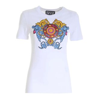 Versace Jeans Couture Femme, Tops, Blanc, Taille: 36 FR Regalia Logo Print T-Shirt