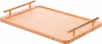 Villa D'Este Home Tivoli Rechteckiges Tablett aus Bambus, 40 x 25 cm, Griffe Gold, Natur