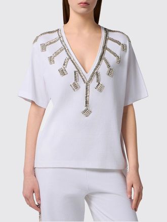 Philipp Plein T-Shirt aus Baumwolljersey mit V-Ausschnitt und Strass-Logo hinten