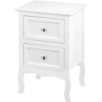 Woltu 1x Table de Chevet en mdf, Design R&eacute;tro et Classique, avec 2 Tiroirs, Blanc - Woltu