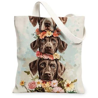 Generic Sac fourre-tout en toile &agrave; poil court allemand pour le shopping 33 x 38 cm, sac d&eacute;picerie r&eacute;utilisable &agrave; motif floral amusant pour femme, peinture de 