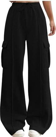Generic Pantalon de survêtement cargo à jambe large pour femme - Pantalon de sport ample en polaire - Coupe ample - Taille haute - Bas ouvert - Coupe ample et