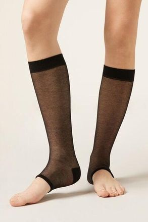 Calzedonia Lange Socken Mit Offener Spitze Schwarz