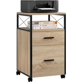 Woltu Caisson de Bureau &agrave; roulettes, Armoire Mobile, Meuble de Rangement, 40x40x69cm, Effet Bois Clair - Woltu