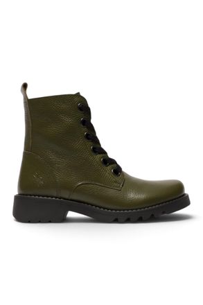 FLY London Damen Schn&uuml;r-Stiefeletten aus Leder mit Absatz in Milit&auml;rgr&uuml;n - RAMY488