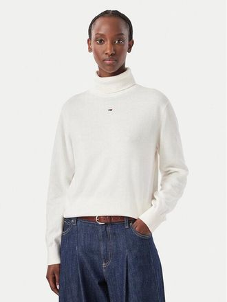Tommy Jeans Rollkragenpullover Essetnial DW0DW23361 Wei&szlig; Relaxed Fit